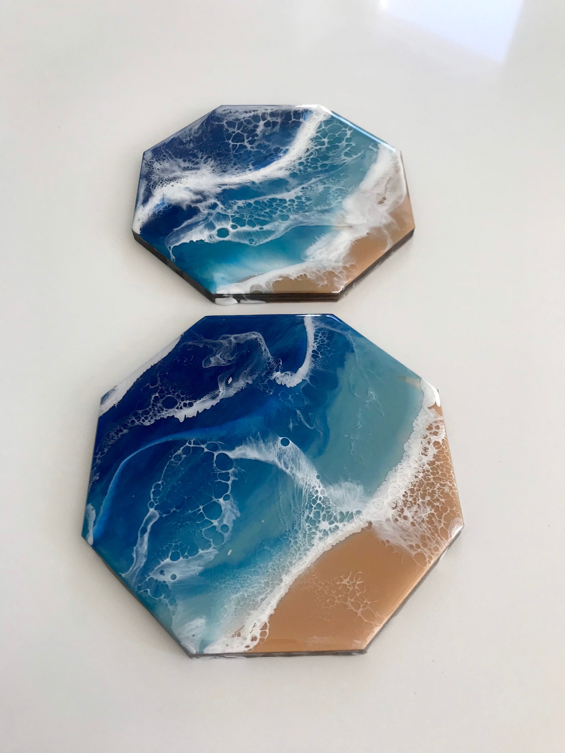 Beach Resin Coasters Coastal Wood & Resin Ocean Wave Bar Cart | Etsy