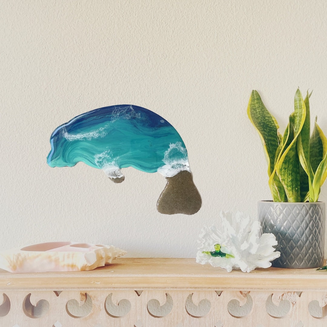 Beach Art Resin Manatee Wall Decor, Florida Manatee Decor, Ocean Art ...