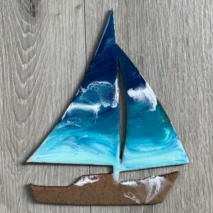 Sailboat Art, Beach Resin Art Sail Boat Shape Wall Art, Ocean Kids ...