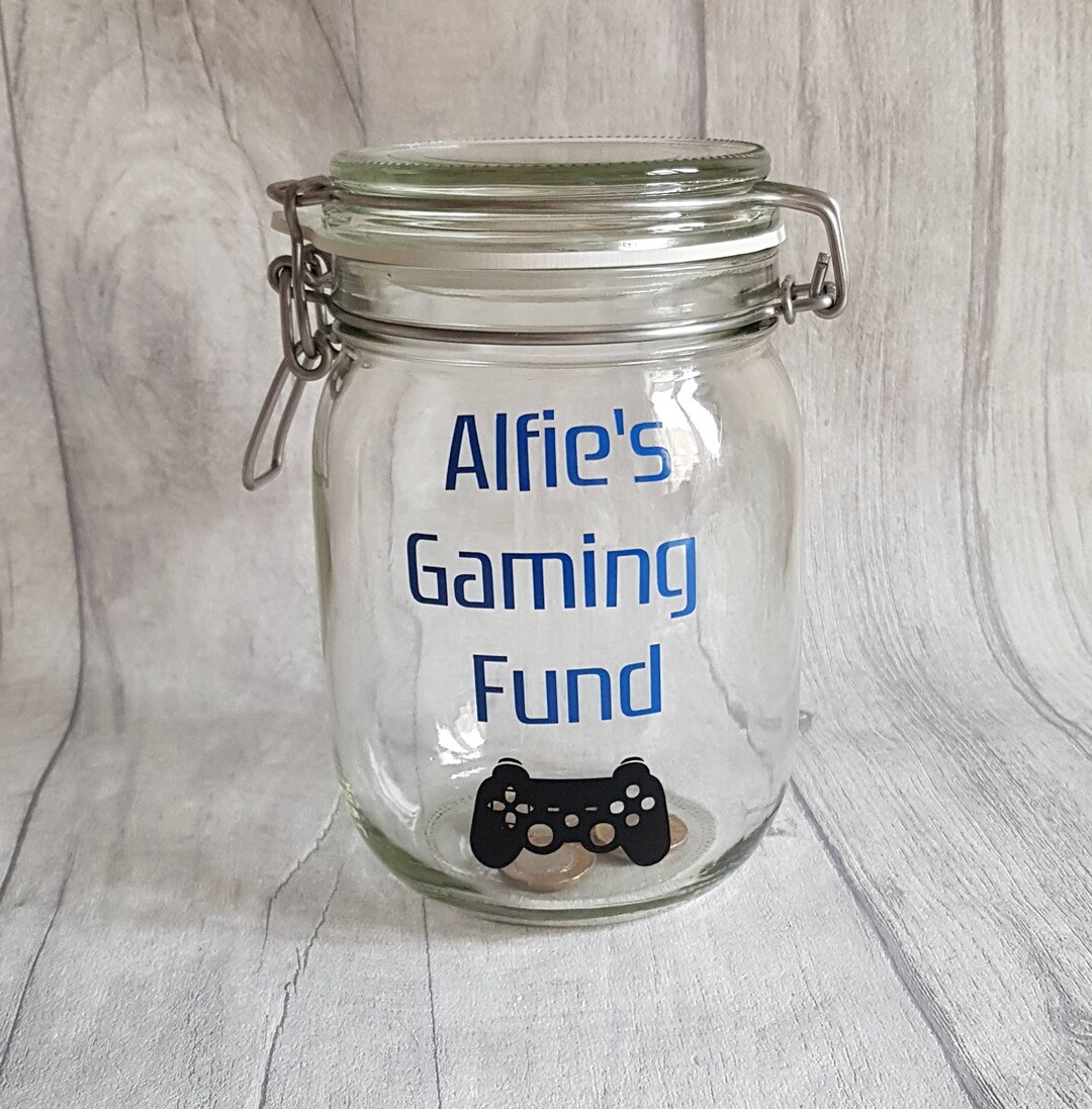 Personalised Glass Money Jar Gaming Fund Jar Money Saving Jar Money Box ...