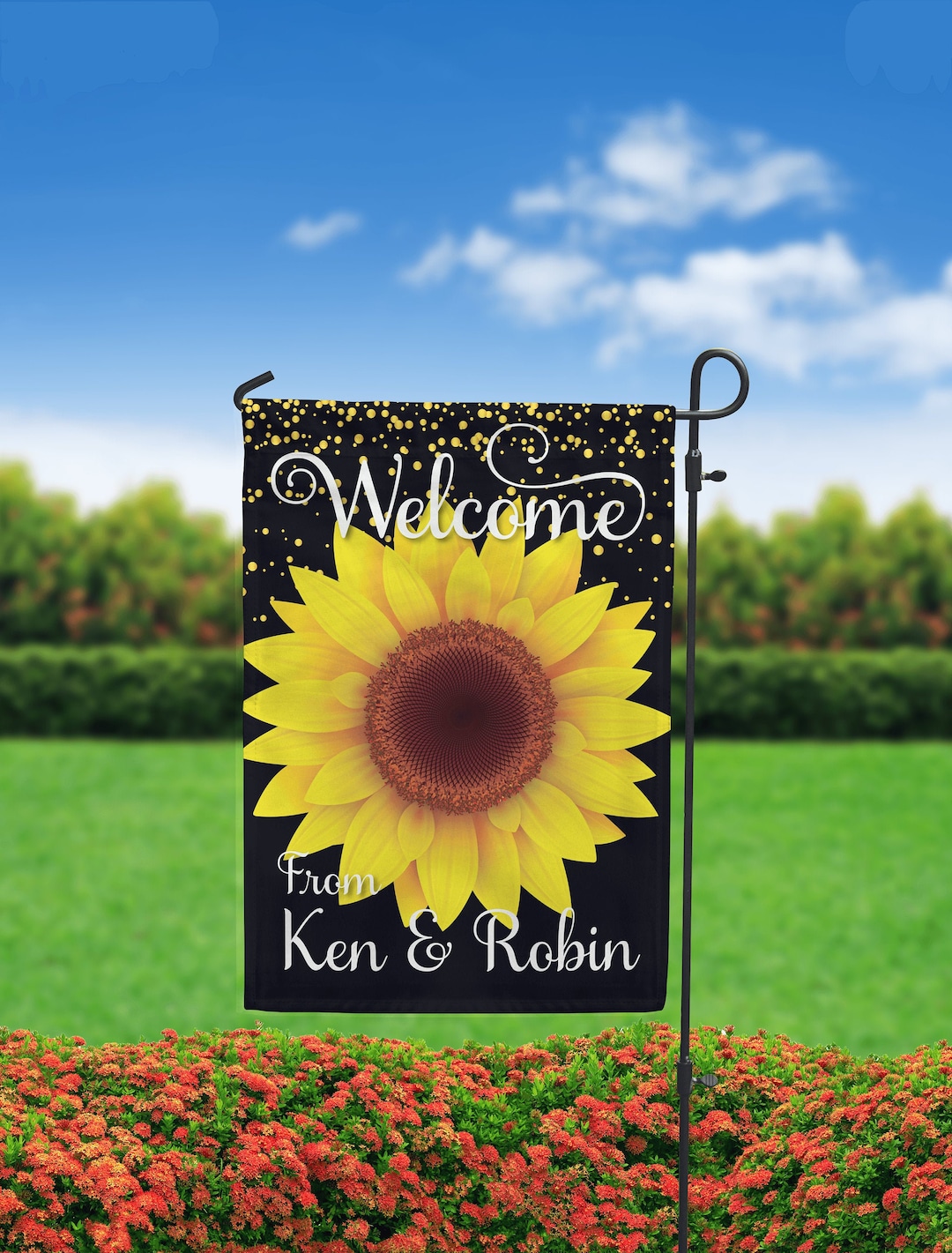 Personalized Sunflower Garden Flag - Spring Garden Flag - Yellow and ...
