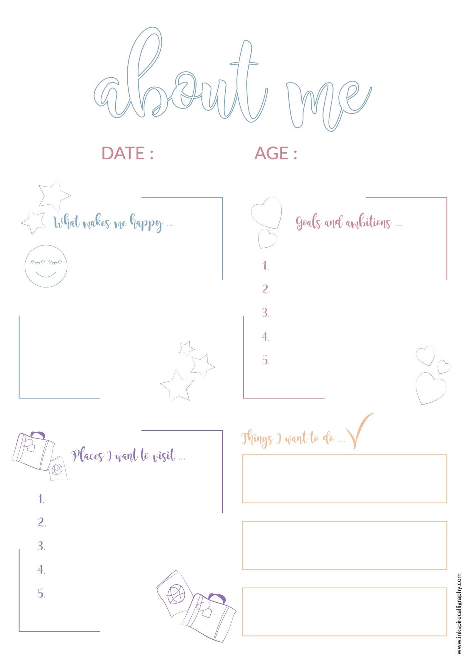 Bullet journal template 'about me' | Etsy