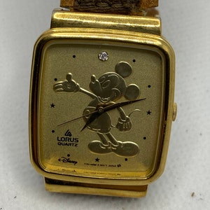 Mickey Mouse Watch with faux diamond Vintage Lorus Gold tone | Etsy