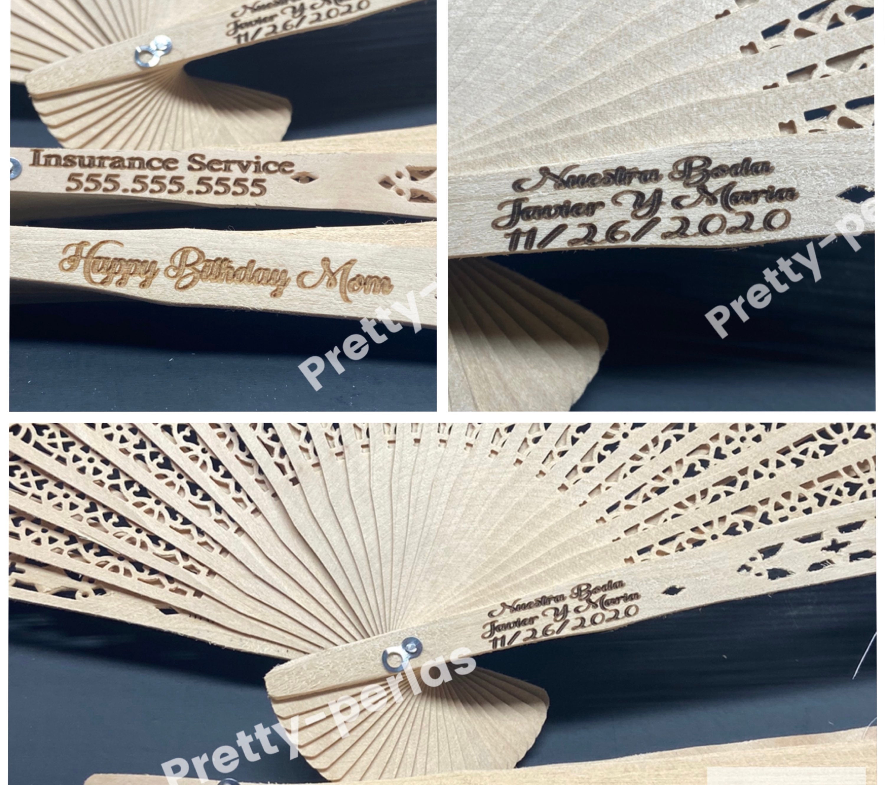 Engraved wood fans/wedding/birthday favors gift giveaway 125 | Etsy
