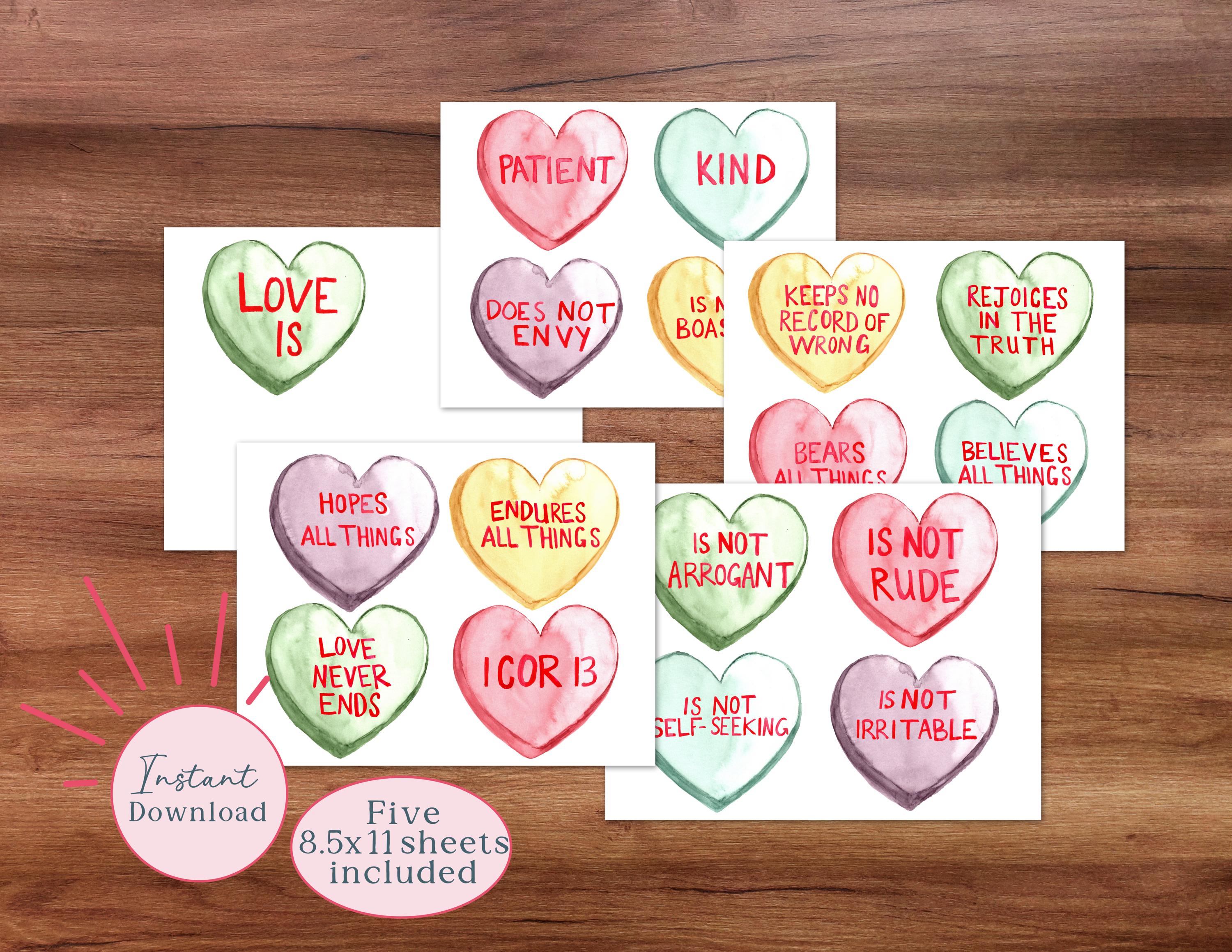 Candy Hearts Banner - 1 Corinthians 13 - Valentines Day Decorations ...