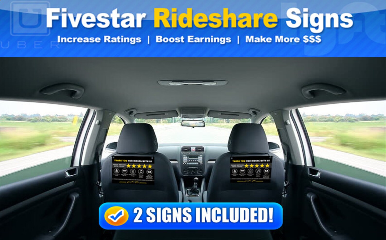 New Uber Lyft Rideshare Ratings Heardrest Laminated Sign (black ...
