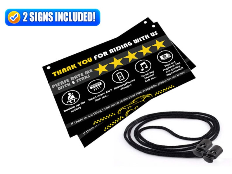 New Uber Lyft Rideshare Ratings Heardrest Laminated Sign (black ...
