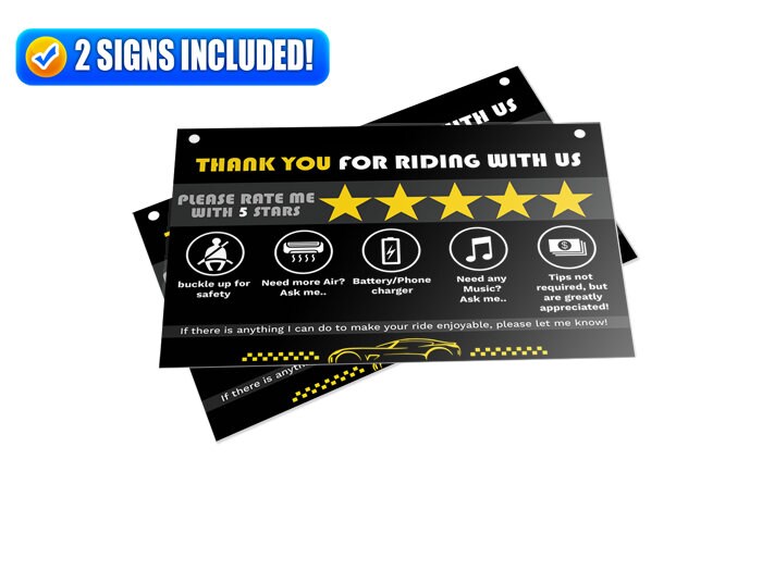 New Uber Lyft Rideshare Ratings Heardrest Laminated Sign (black ...
