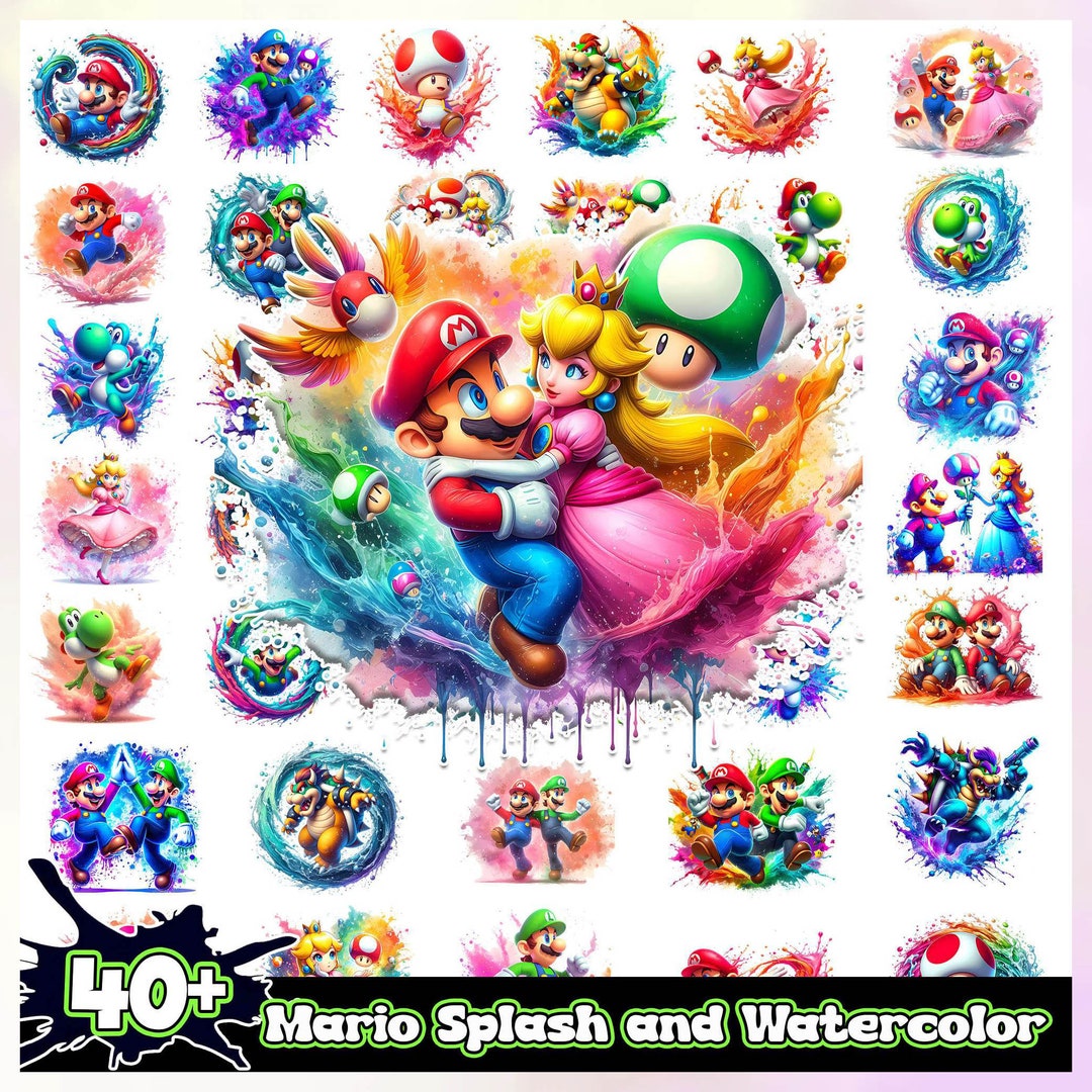 Super Mario Splash and Watercolor Digital Design PNG File for ...