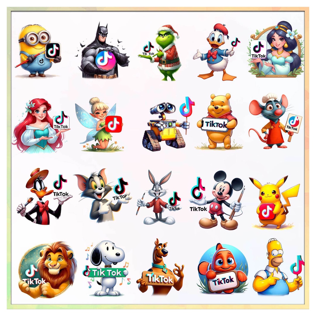 Tiktok and Characters, Tiktok Cartoon Png Bundle, Tiktok Svg, Tiktok ...