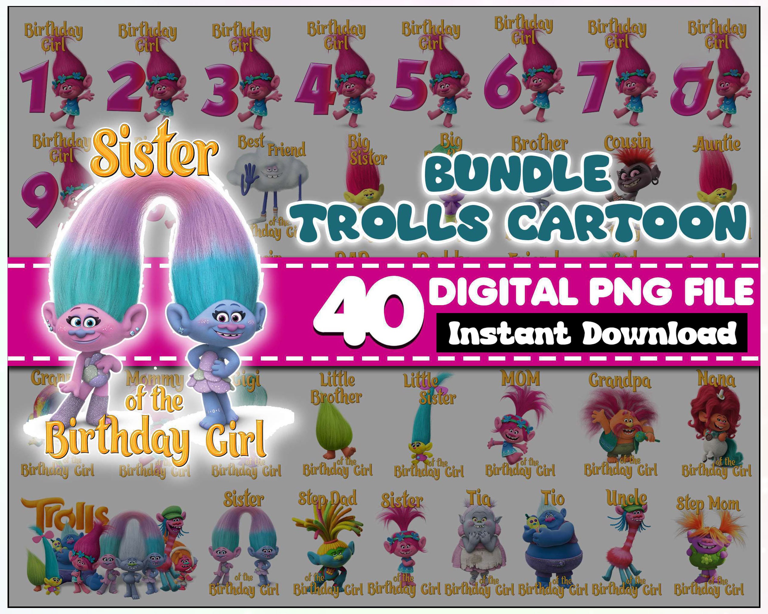 Trolls PNG Bundle, Trolls Clip Art, Trolls PNG Digital Papers, Trolls ...