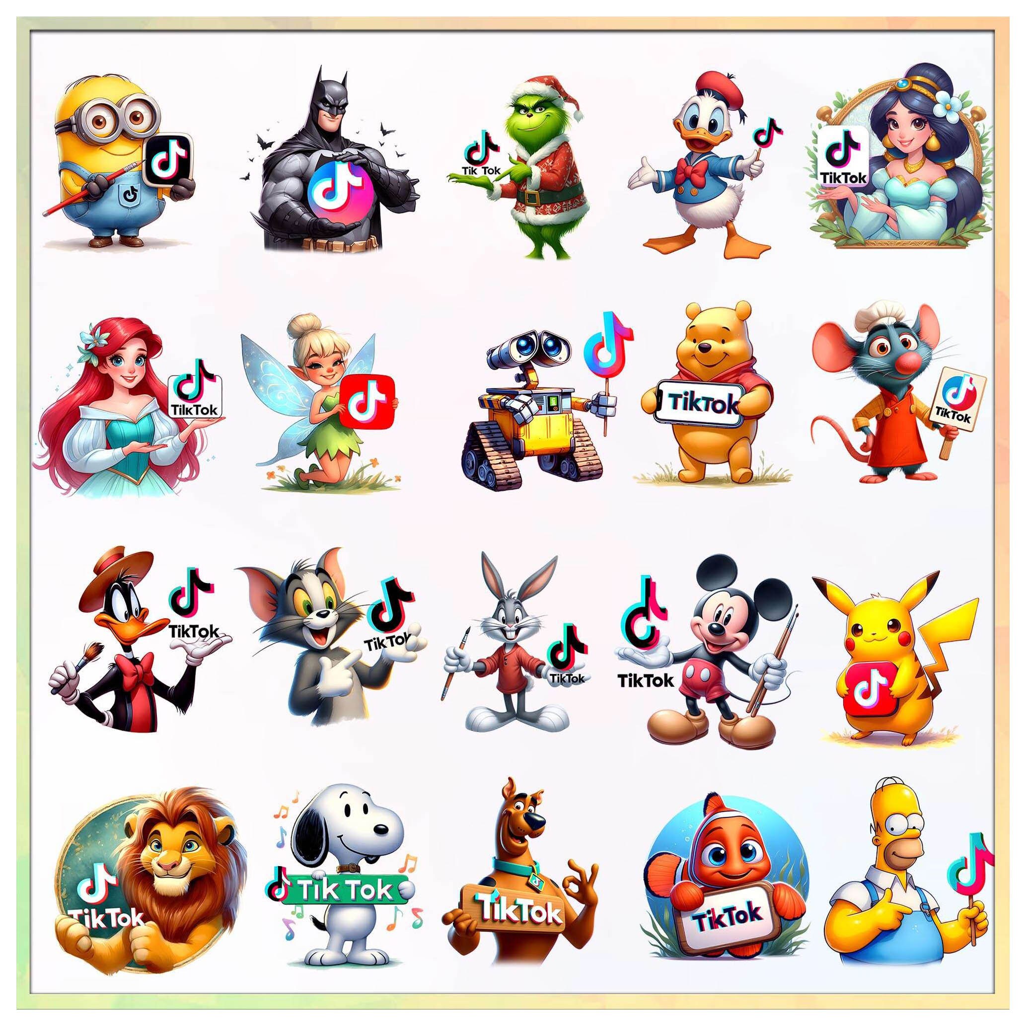 Tiktok and Characters, Tiktok Cartoon Png Bundle, Tiktok Svg, Tiktok ...