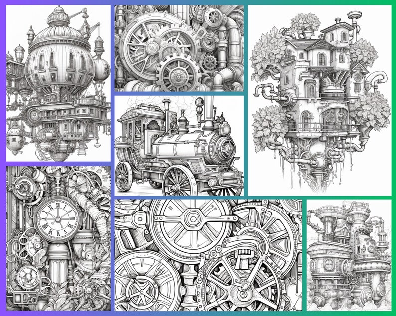 30 Steampunk Coloring Pages, Coloring Pages for Men Women, Adult ...