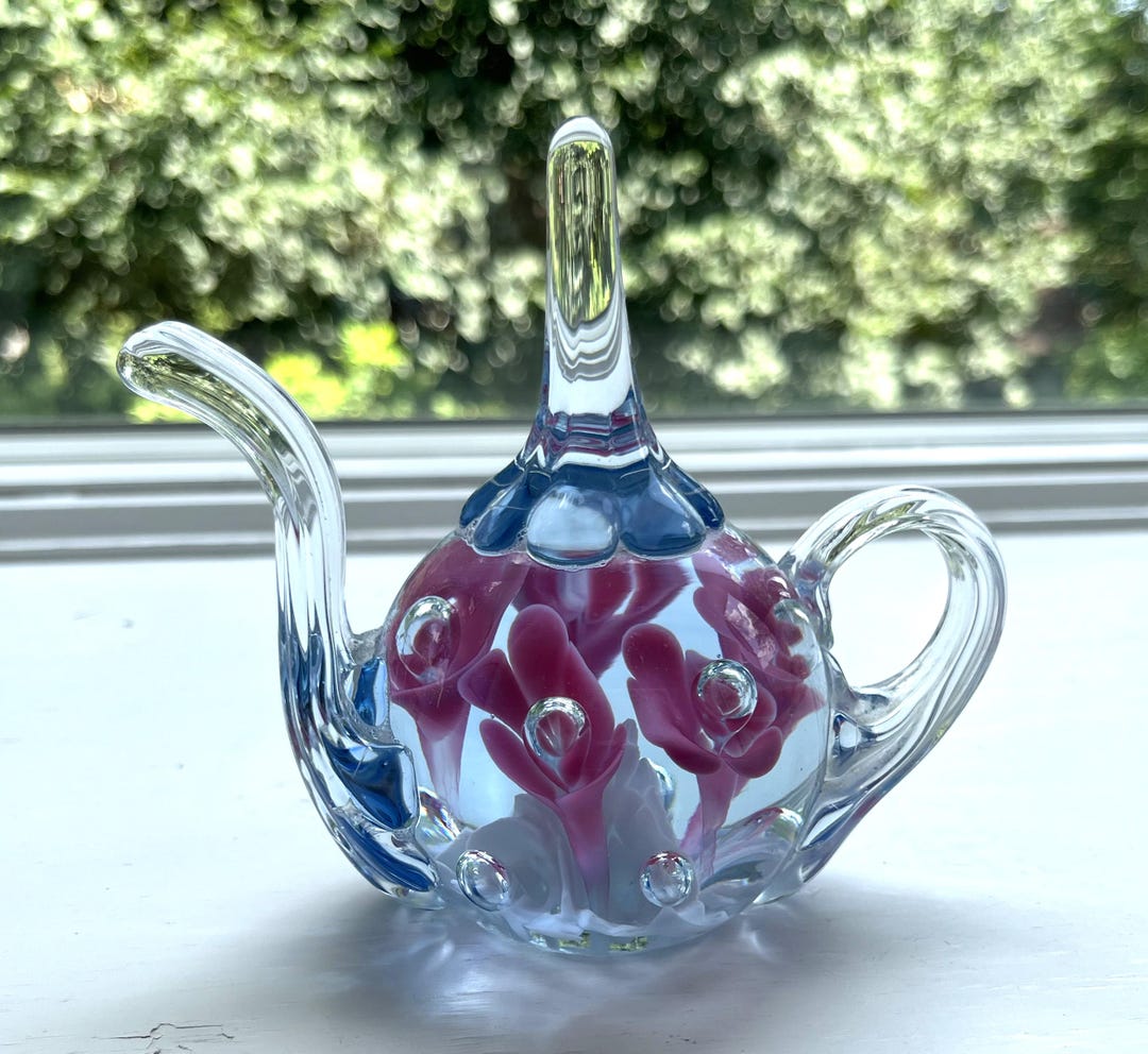 Vintage St. Clair Teapot Paperweight With Pink Flowers - Etsy