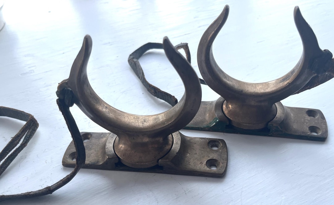 Vintage Bronze Swivel Mount Oar Locks With Leather Straps - Etsy