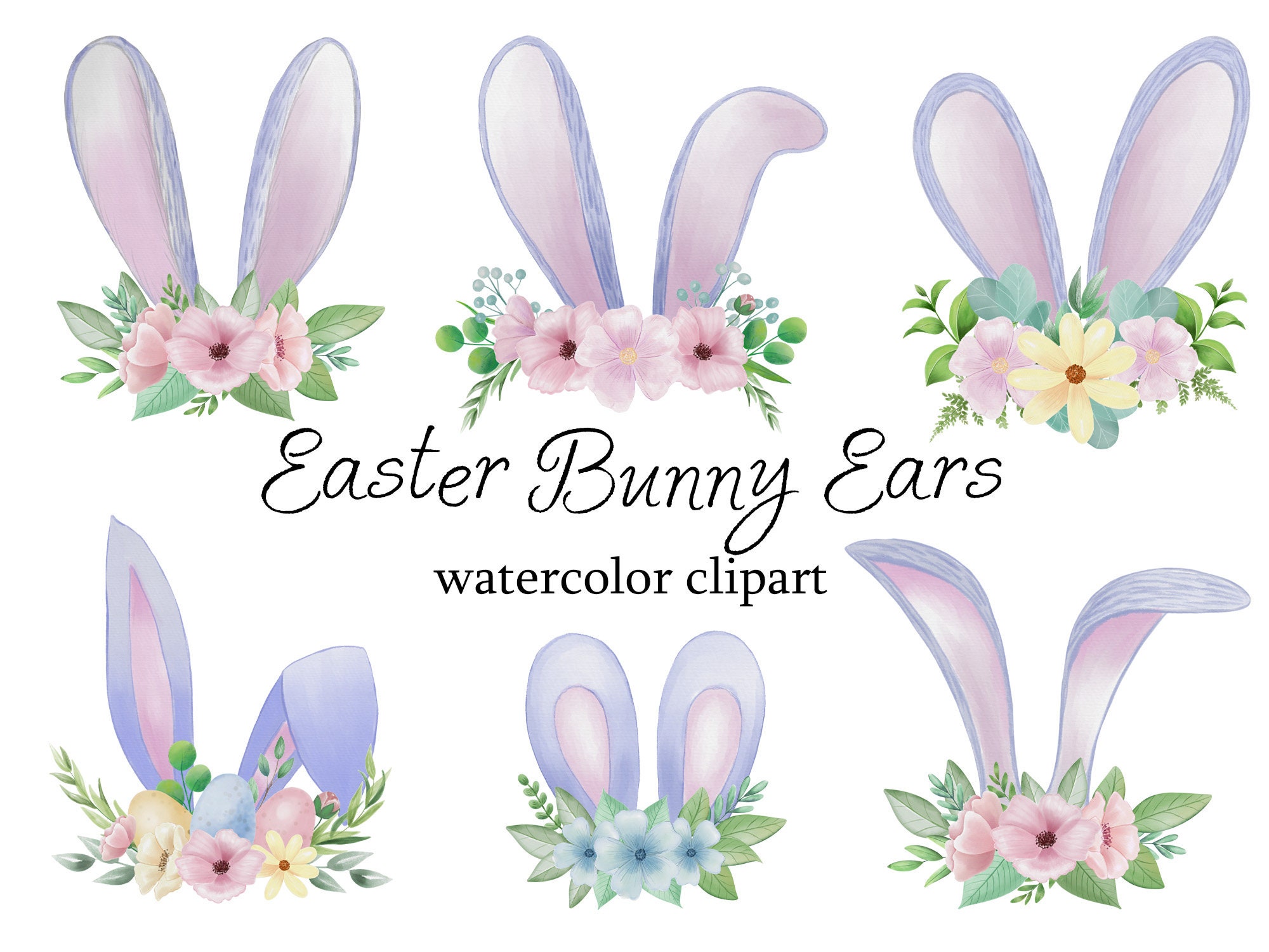 Watercolor Bunny Ears Clipart Easter Bunny Clip Art Hand | Etsy