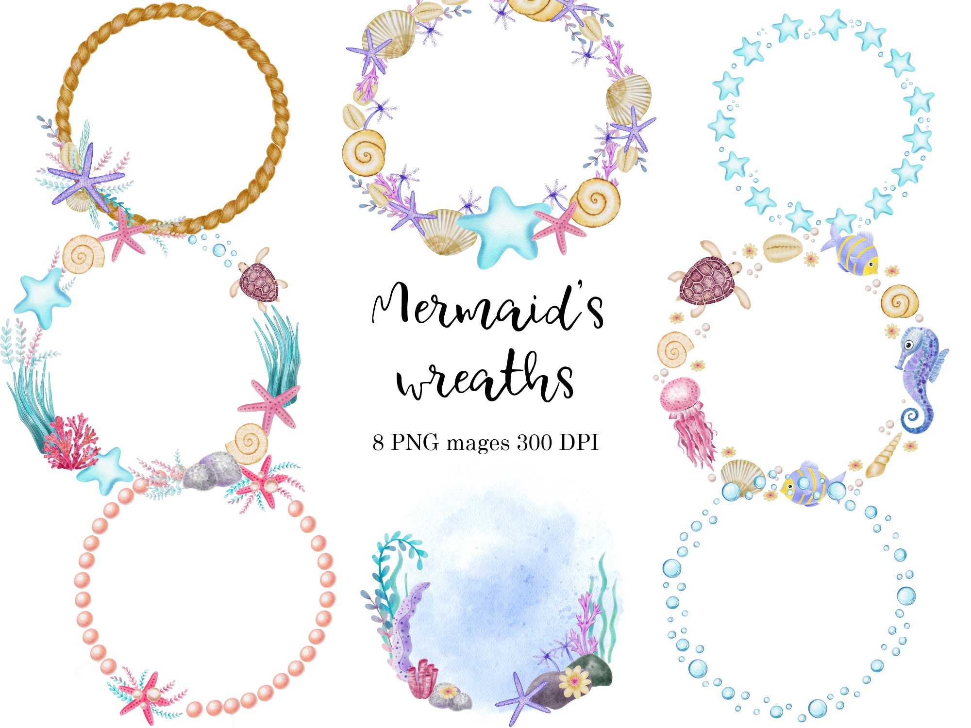 Mermaid frame clipart Mermaid watercolor wreath for kids | Etsy