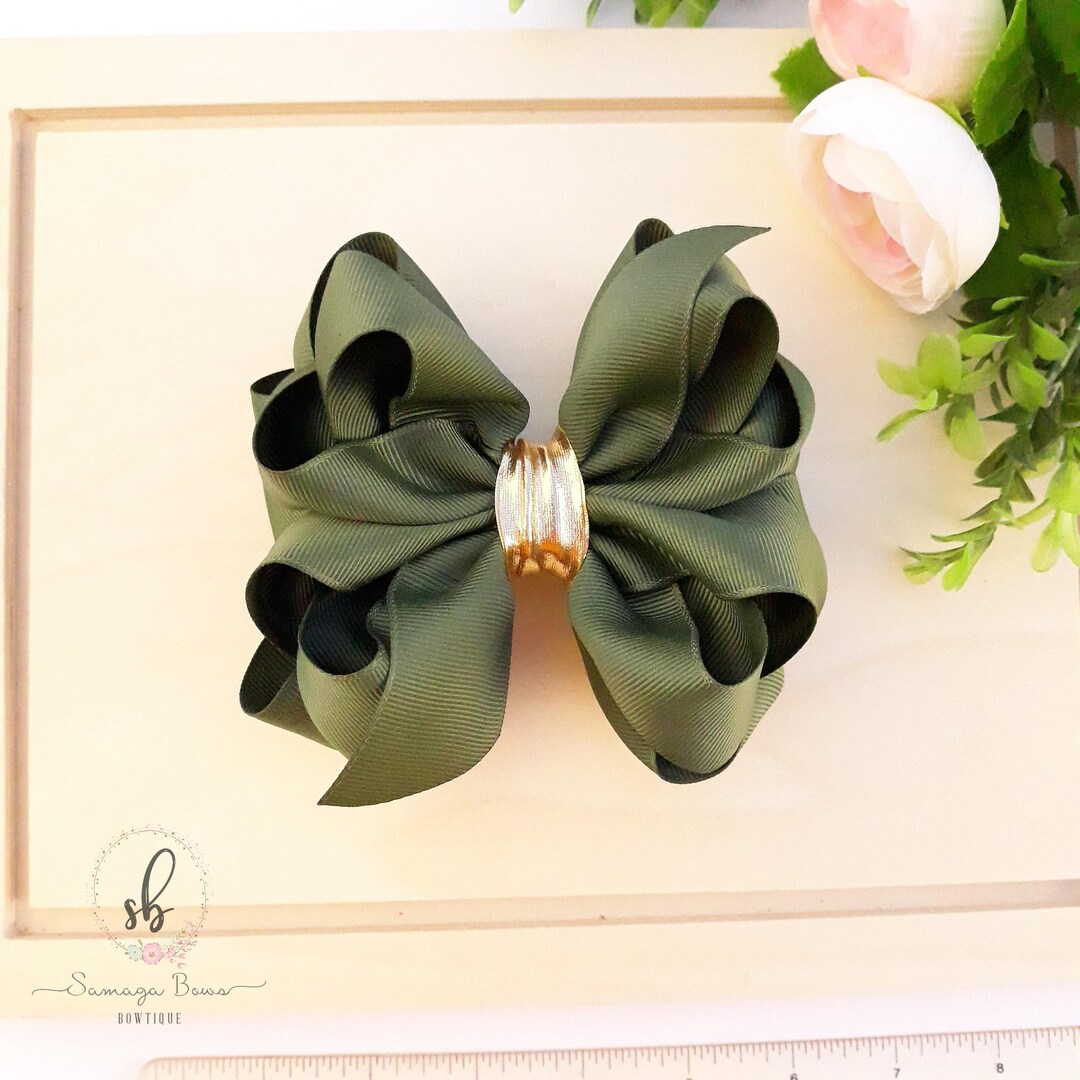 Moss Green Double-stacked Ribbon Hairbow, Stacked Octopus Hair Bow ...