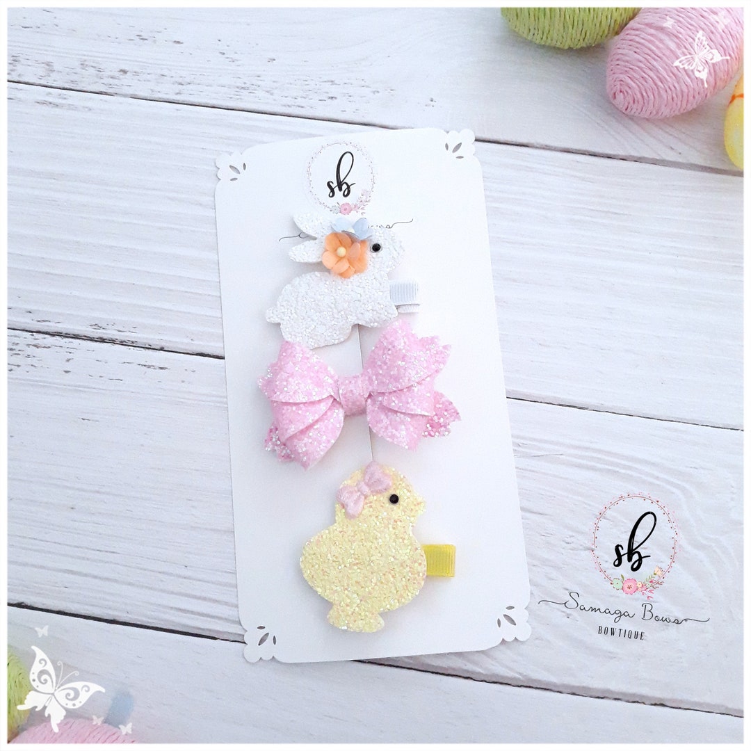 Easter Hairclip Set, Easter Bunny Hairclips, Easter Chick Hair Clips ...