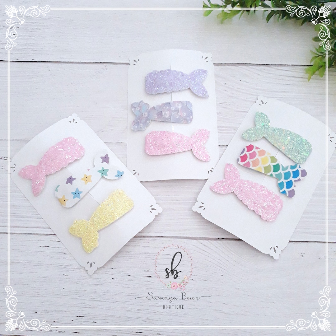 Mermaid Snap Clip Set, Set of 3 Mermaid Clips, Glitter Snap Clip Set ...