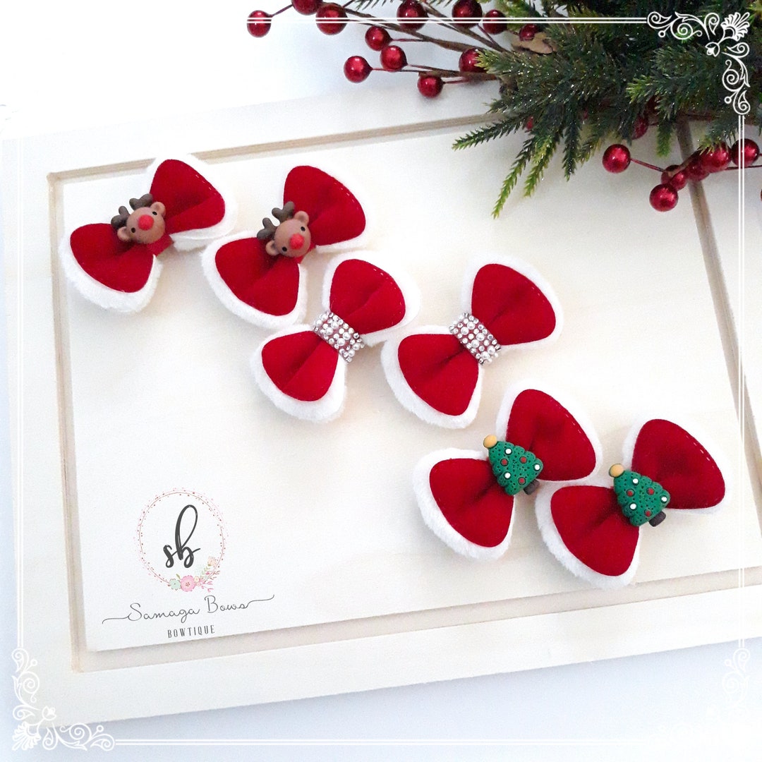 Christmas Hair Bows, Toddler Girl Piggy Bows, Christmas Piggy Bows, Red ...