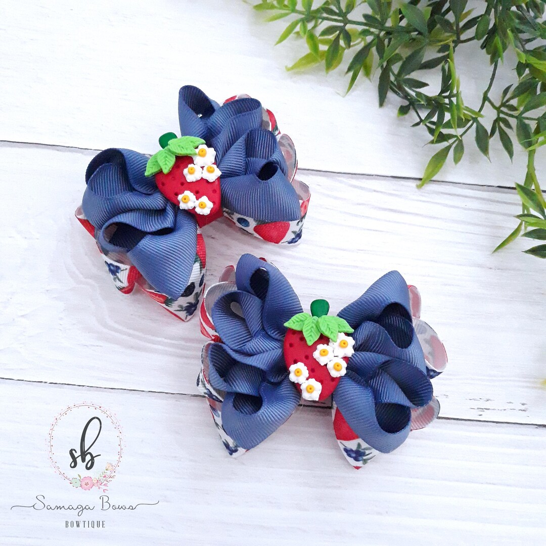 Strawberry Octopus Hairbows, Double-stacked Ribbon Bows, Fruit Hair ...