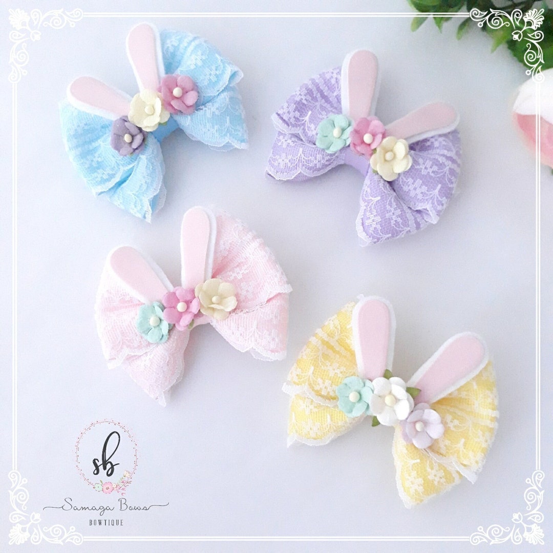 Easter Lace Ribbon Bows, Bunny Ears Hairbow - Etsy