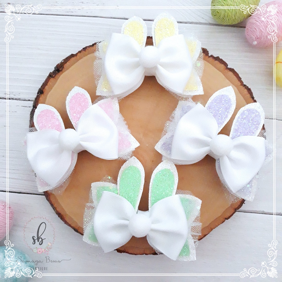 White Easter Bunny Hair Bow, Easter Bunny Hairbow, Bunny Ears Bow ...
