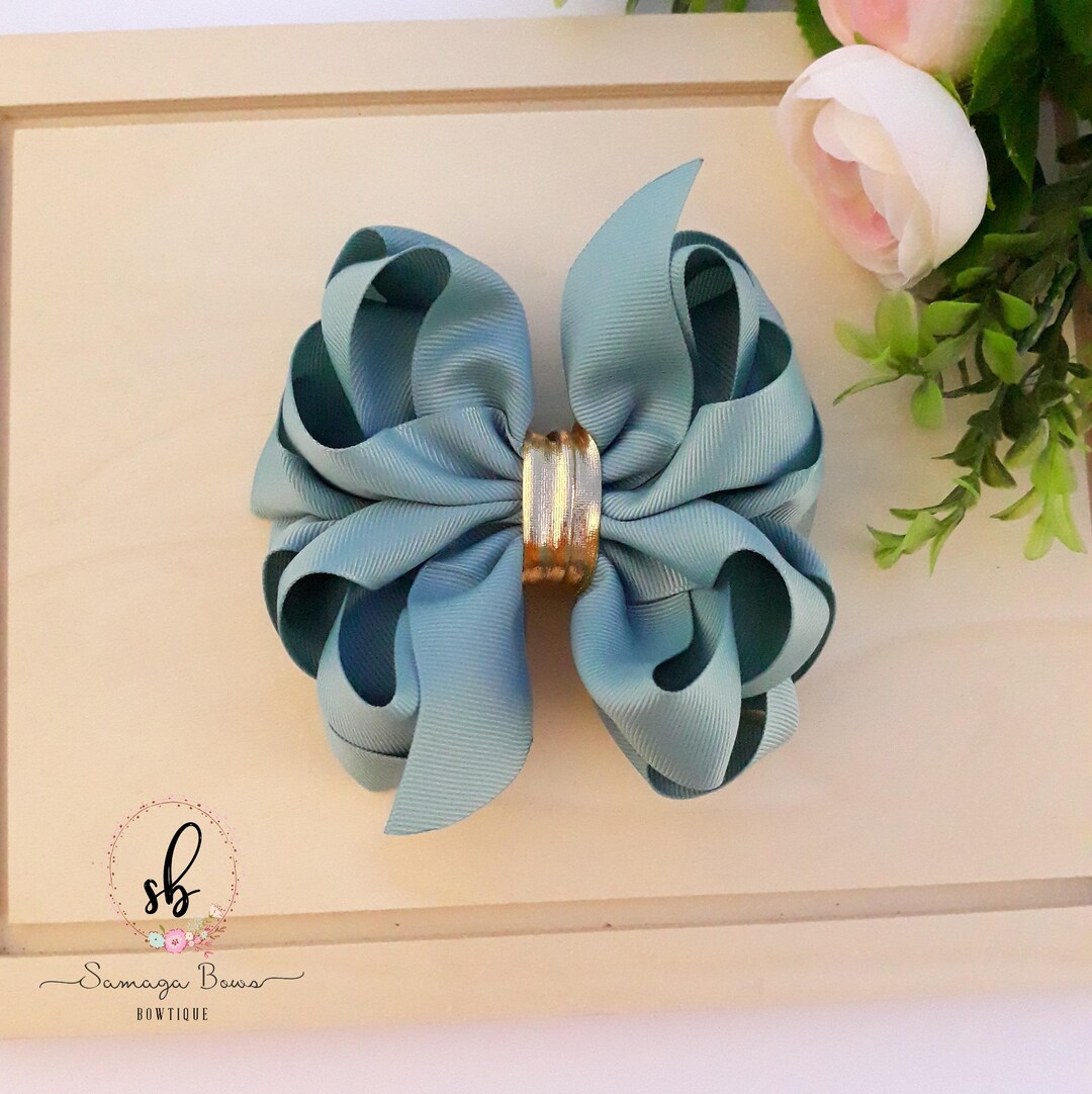 Blue Double-stacked Octopus Bow, Nile Blue Hairbow, Boutique Ribbon Bow ...