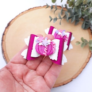 Pumpkin Piggies Bows, Magenta Pigtail Set, Glitter Pigtails, Faux ...