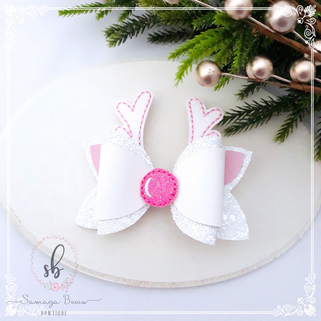 White Reindeer Hair Bow, Reindeer Hair Bow, White Christmas Hair Clip ...
