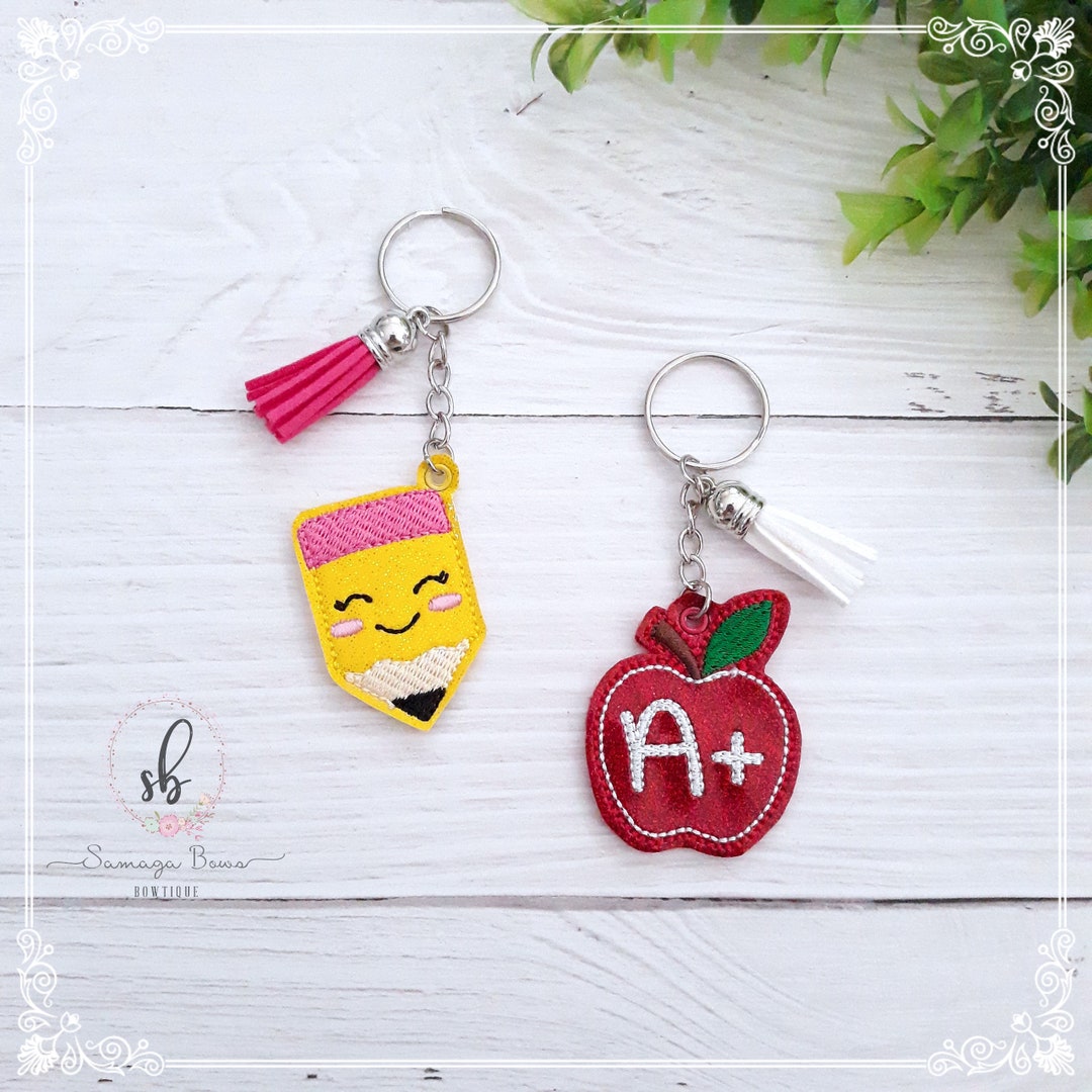 Cute School Keychain, Pencil Keychain, Apple Backpack Charm, Teacher ...