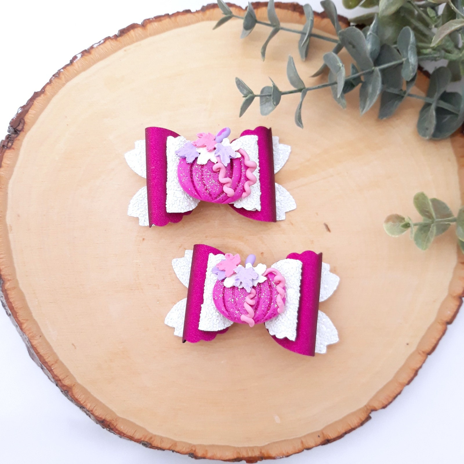 Pumpkin Piggies Bows Magenta Pigtail Set Glitter Pigtails - Etsy