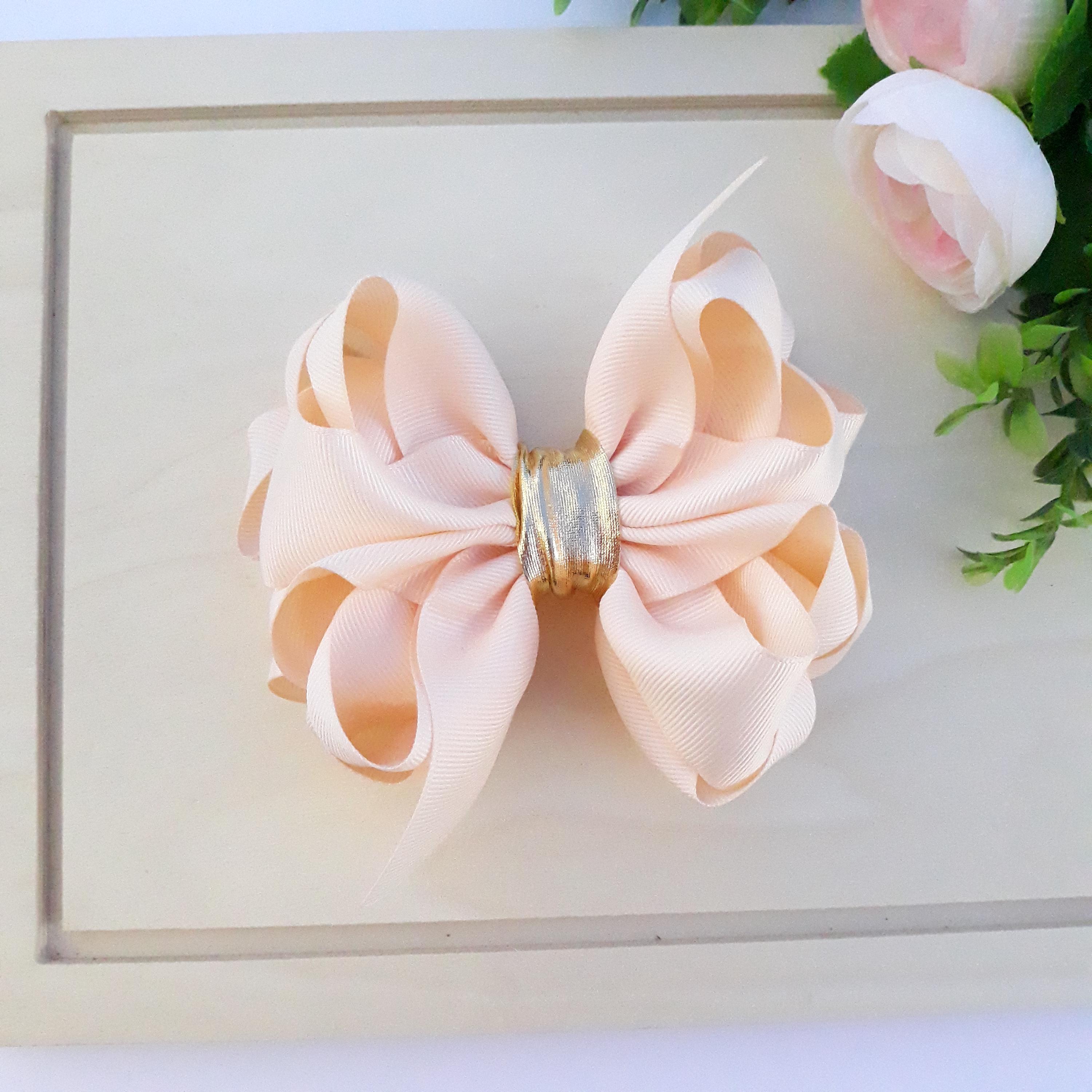 Double-stacked Hair Bow, Octopus Hair Bow, Boutique Style Bow, Cream ...