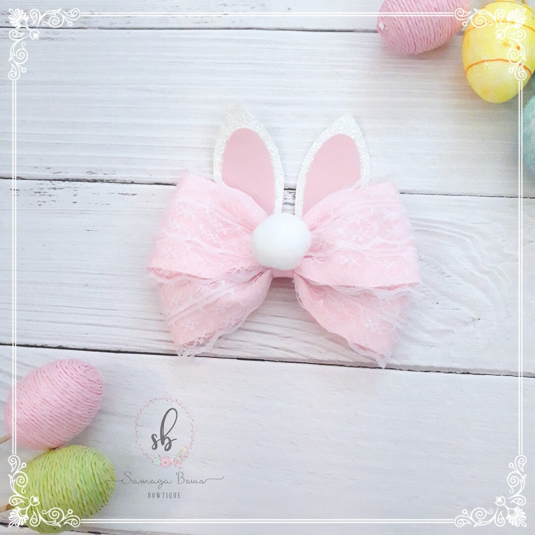 Easter Bunny Hair Bow, Bunny Ears Hairbow, Lace Ribbon Hairbow, Toddler ...