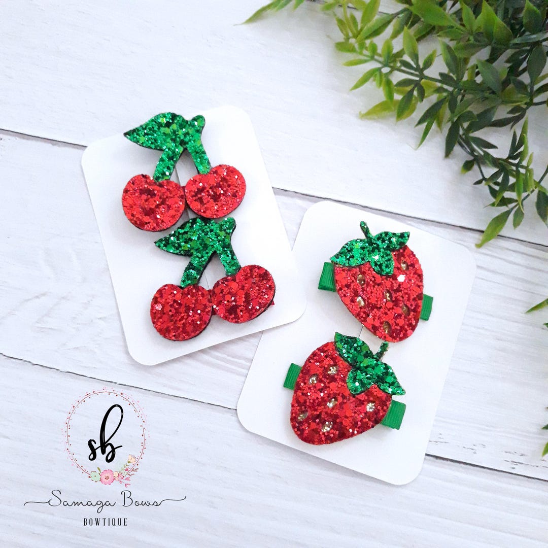 Glitter Fruit Hair Clip Set, Strawberry and Cherry Alligator Clips - Etsy