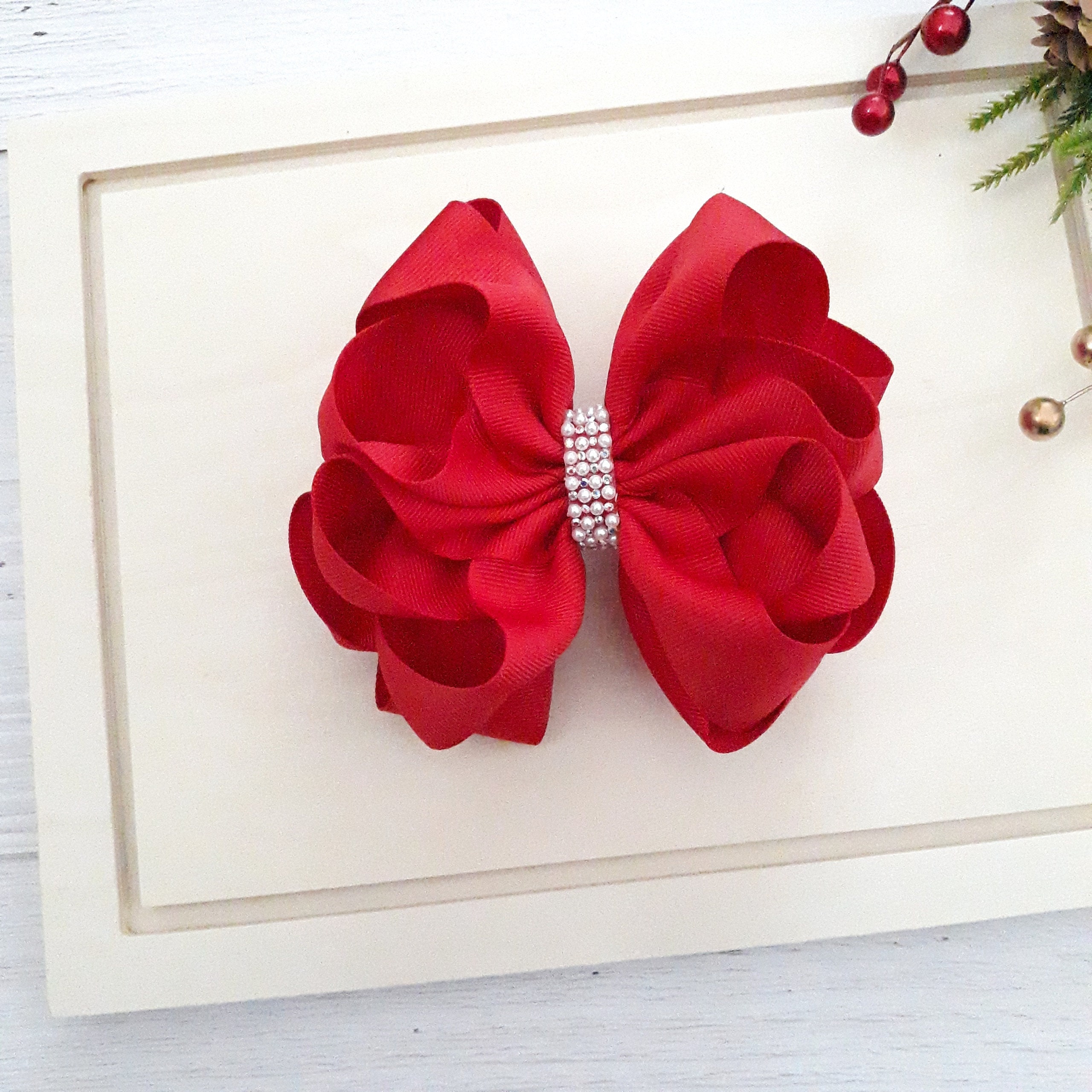 Red Double-stacked Bow, Black Ribbon Hairbow, Octopus 5 Inches Hairclip ...
