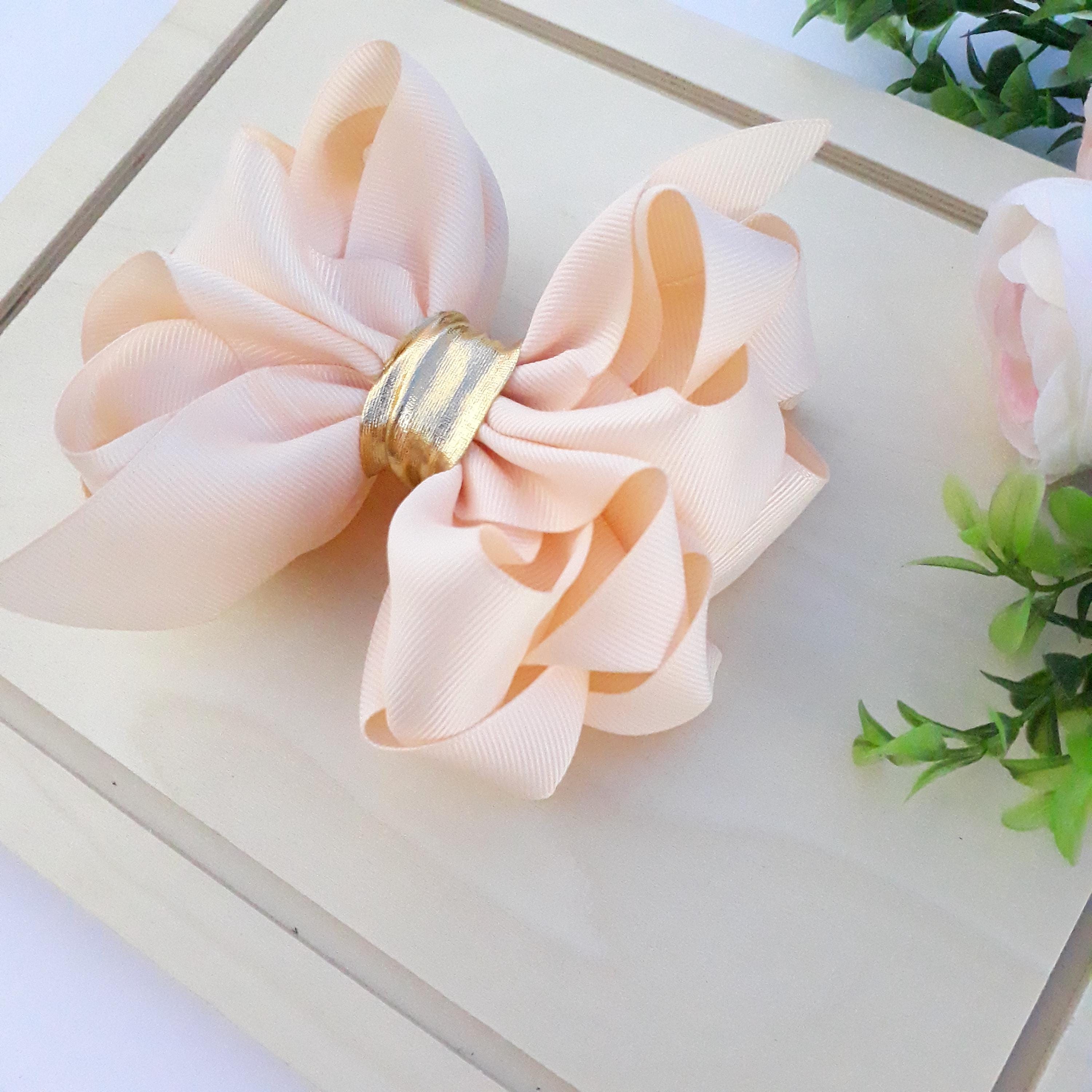 Double-stacked Hair Bow, Octopus Hair Bow, Boutique Style Bow, Cream ...