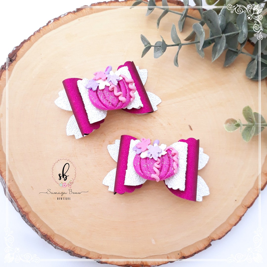 Pumpkin Piggies Bows, Magenta Pigtail Set, Glitter Pigtails, Faux ...