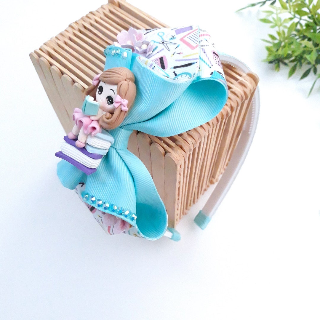 Back to School Headband, Headband for Girls, School Bow Headband, Aqua ...