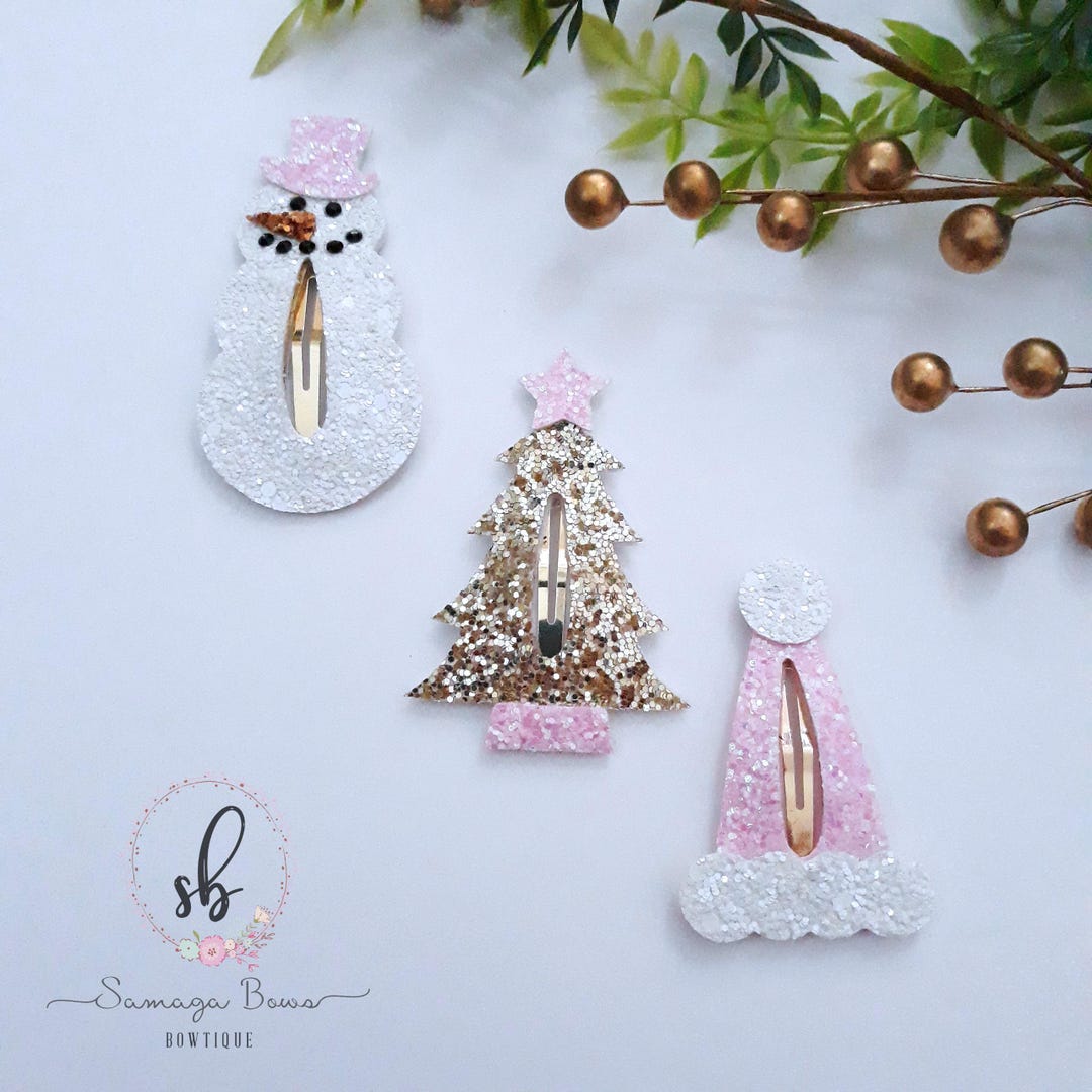 Pink Christmas Snap Clip, Christmas Snap Clip Set, Snowmen Hair Clip ...
