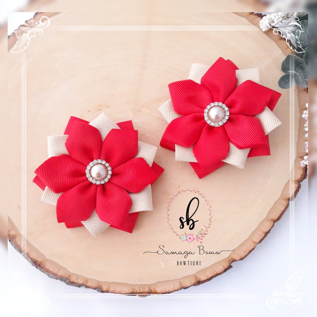 Red Pigtail Hair Clips, Red Hair Clips, Toddler Hair Clips, Flower Hair ...