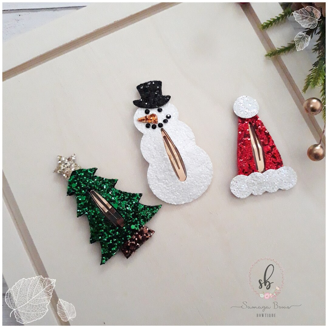 Christmas Glitter Snap Clip Set, Holiday Hair Clips, Christmas Tree ...