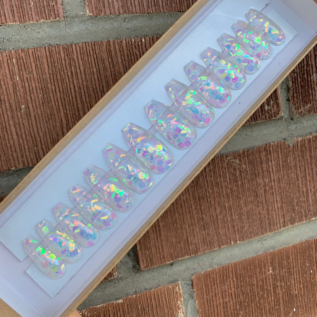 Clear Iridescent Glitter Press on Nails - Etsy