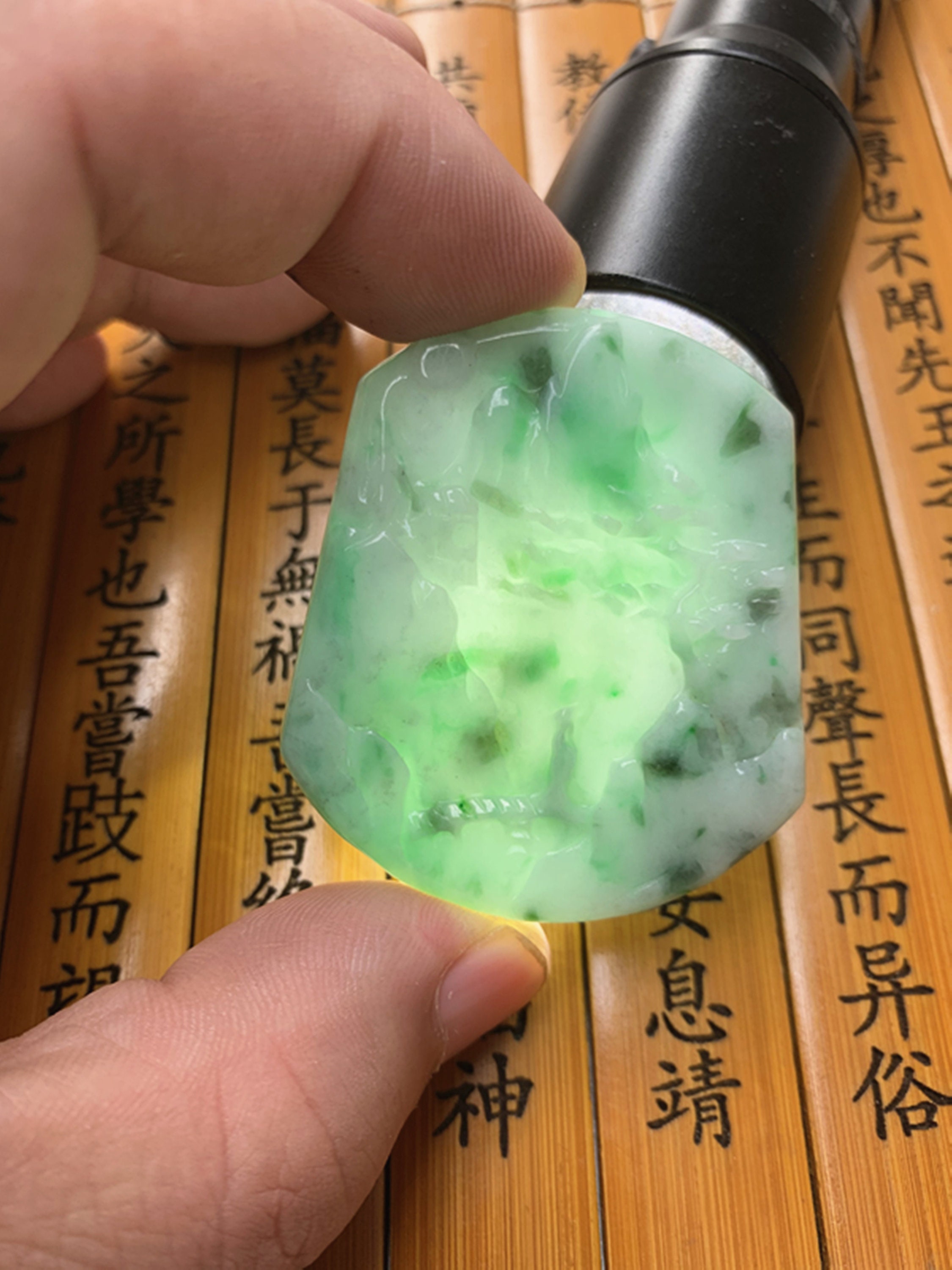 Rare Natural Light Green Jade Stone Engrave Jade Mountain | Etsy