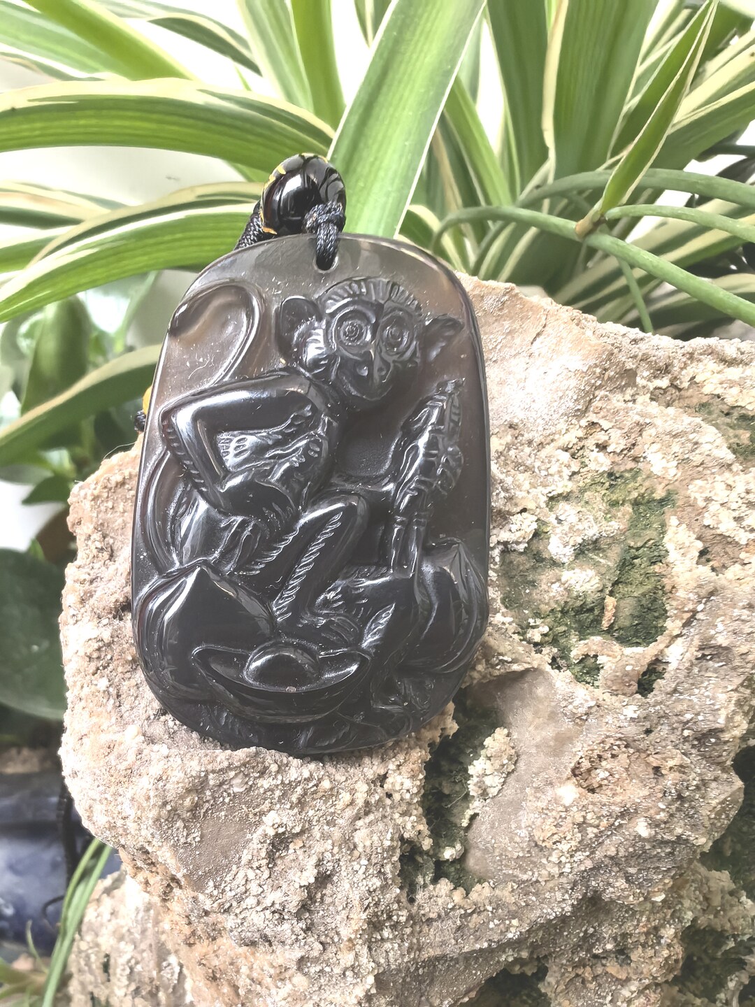 Monkey Sun Natural Obsidian Stone Monkey Sun Stone Pendant Amulet - Etsy