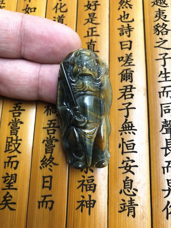 Natural Blue Tiger Eye Stone Engraving Stone Chinese Wealth | Etsy