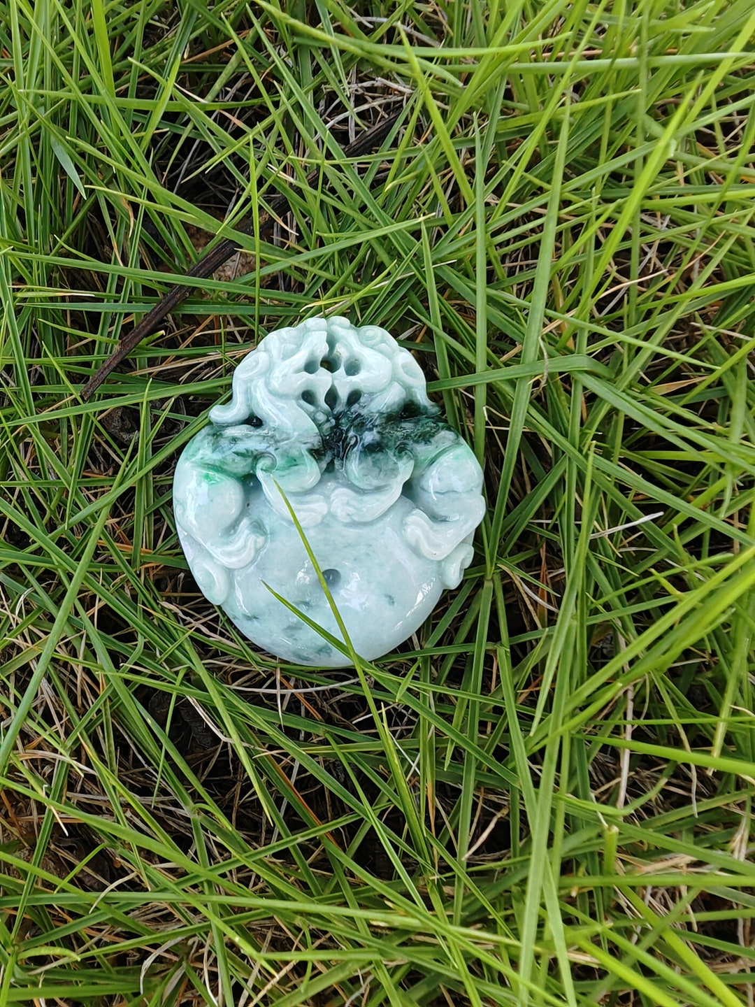 Natural Jade Stone Engrave Jade Pi Yao Pendants Mascot Double-sided ...