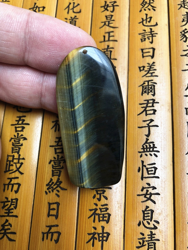 Natural Blue Tiger Eye Stone Engraving Stone Chinese Wealth | Etsy