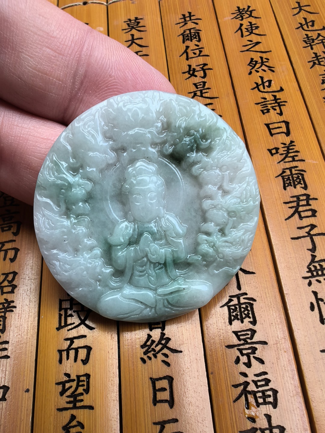 Natural Light Green Jade Stone Engraving Jade Dragon Head Buddha ...